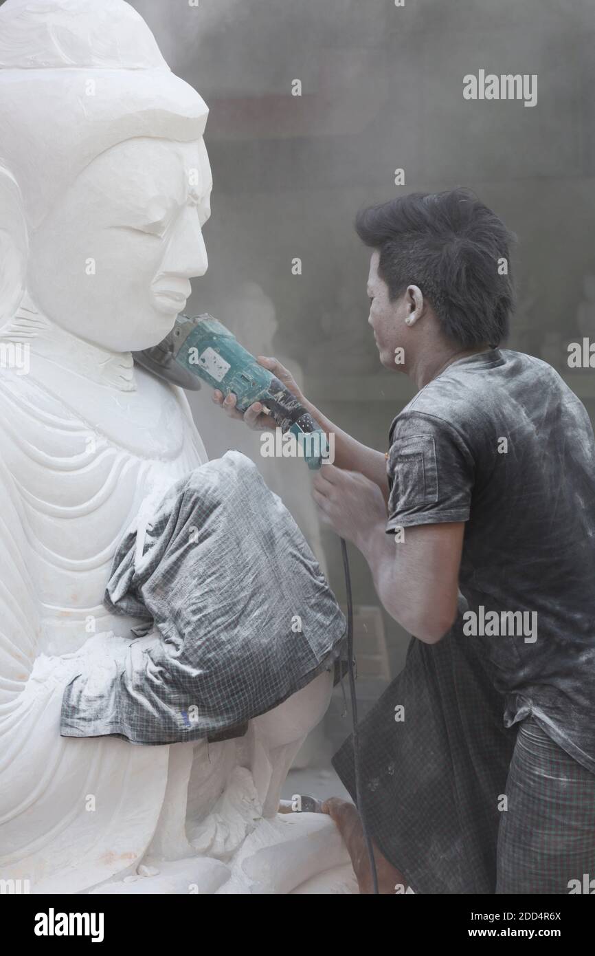 Local man sculpting a marble Buddha, Amarapura Mandalay, Myanmar (Burma ...