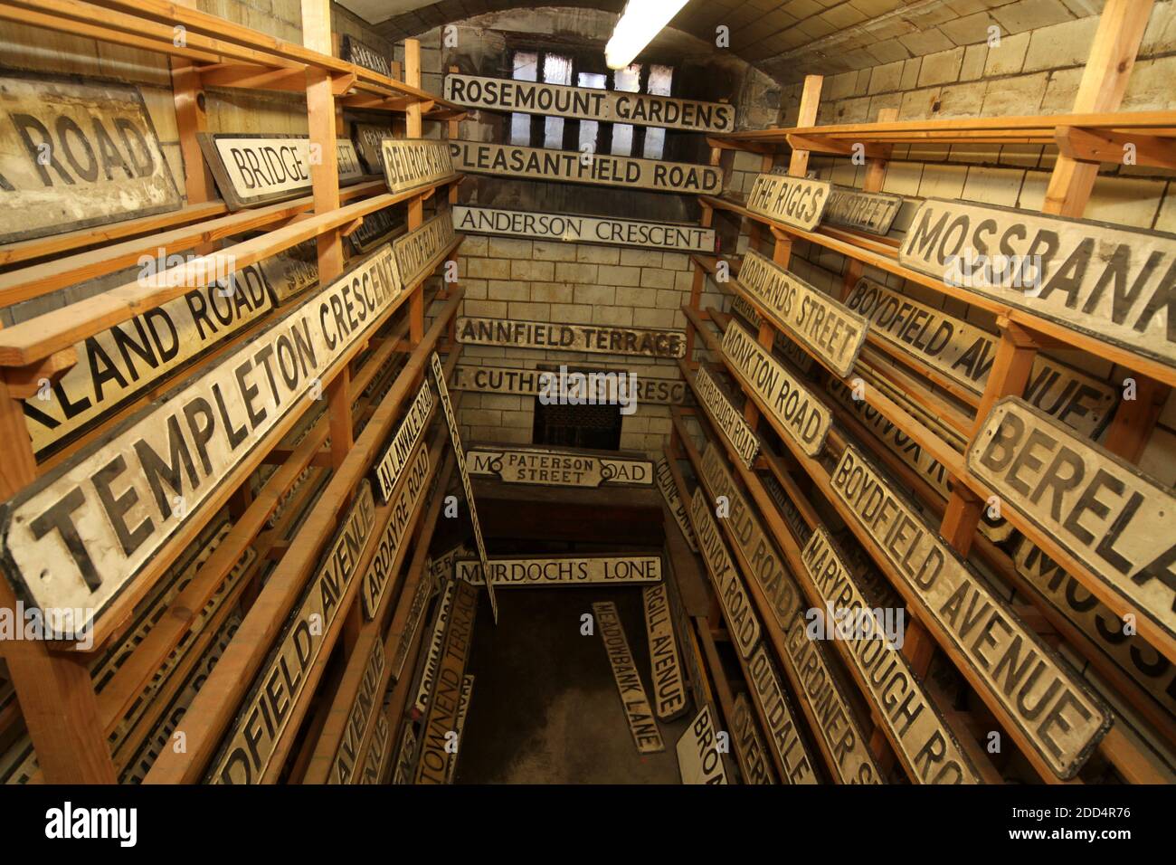 Ayr Town Hall, Ayr, Ayrshire, Scotland. Old street signs stored in old ...