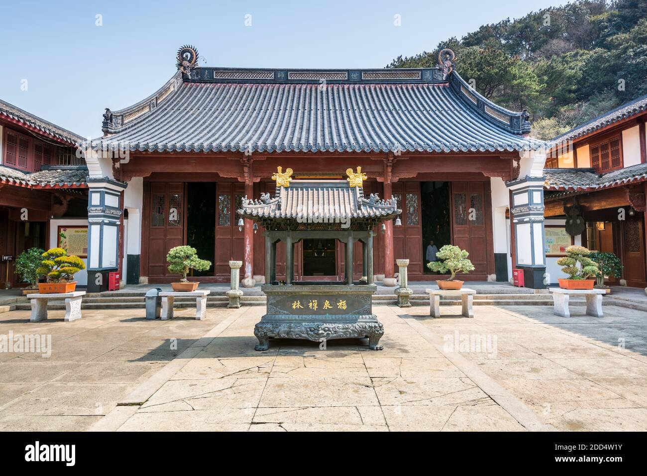 A Chinese traditional temple in the Putuoshan, Zhoushan Islands, a ...