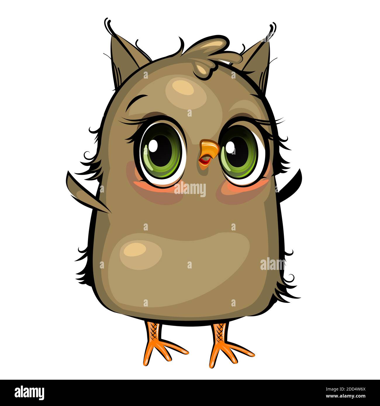 Little owl. The funny chick is trying to take off. Cute and funny chick ...