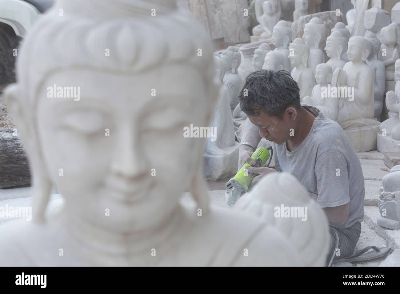 Local man sculpting a marble Buddha, Amarapura Mandalay, Myanmar (Burma ...