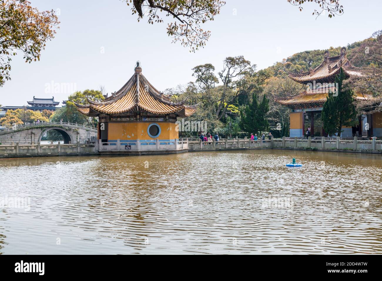A Chinese traditional pavilion in the Temples in the Putuoshan ...