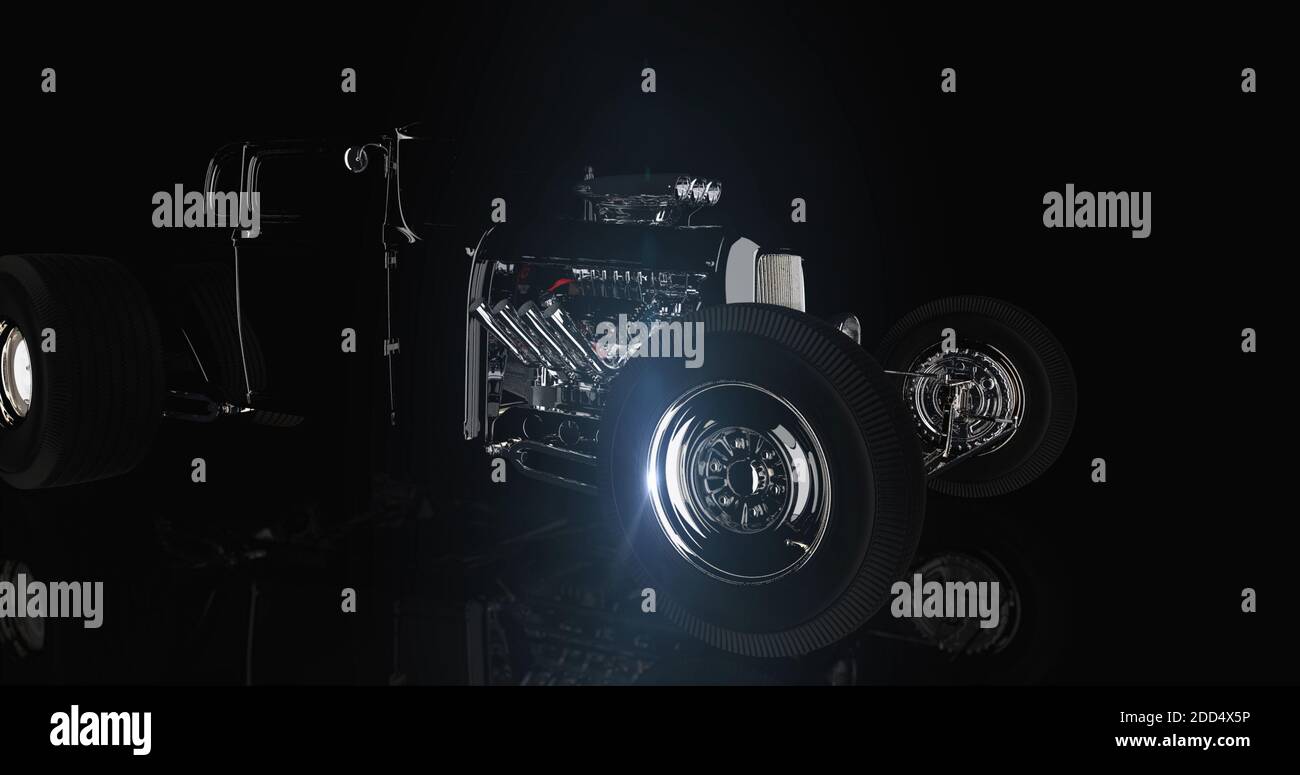 Hot rod black on dark background. 3D render Stock Photo - Alamy