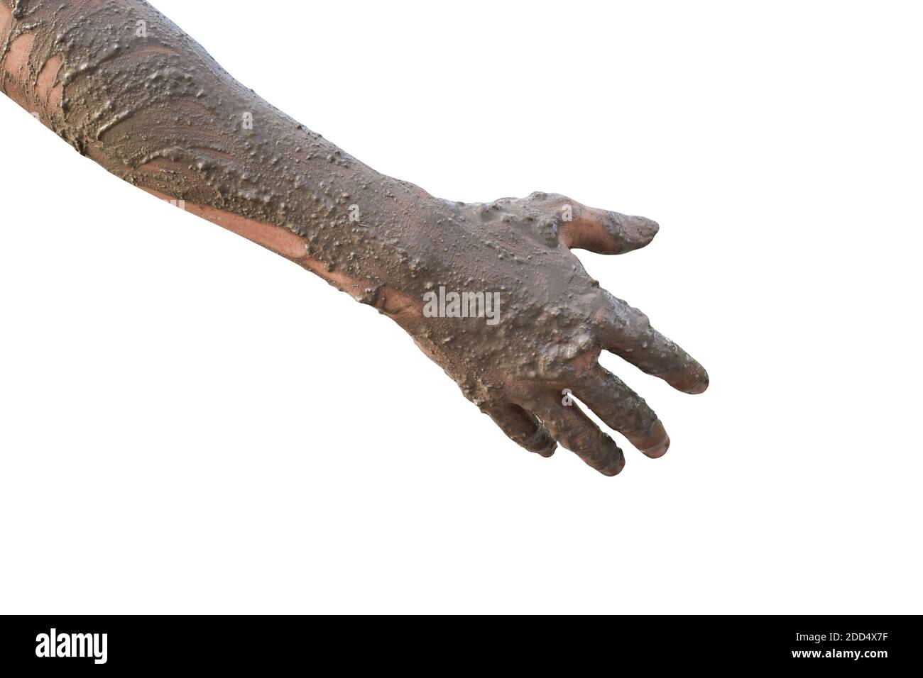 Hand covered with mud isolated on white background with clipping path ...