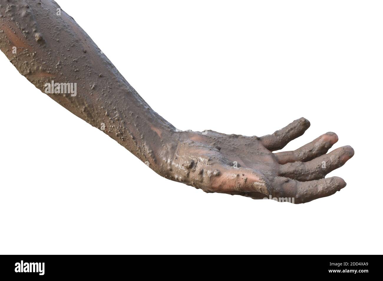 Hand covered with mud isolated on white background with clipping path ...