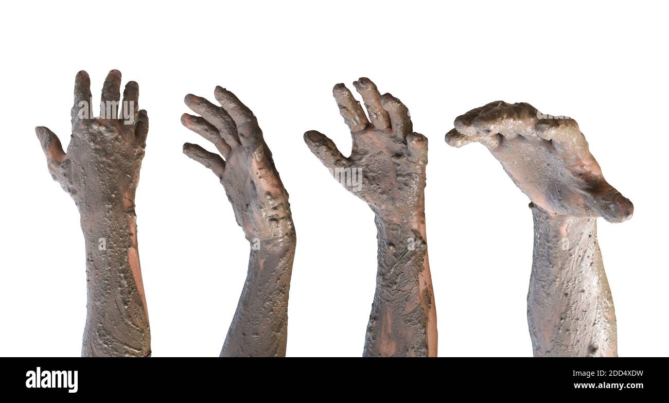 Set of hand covered with mud isolated on white background with clipping ...