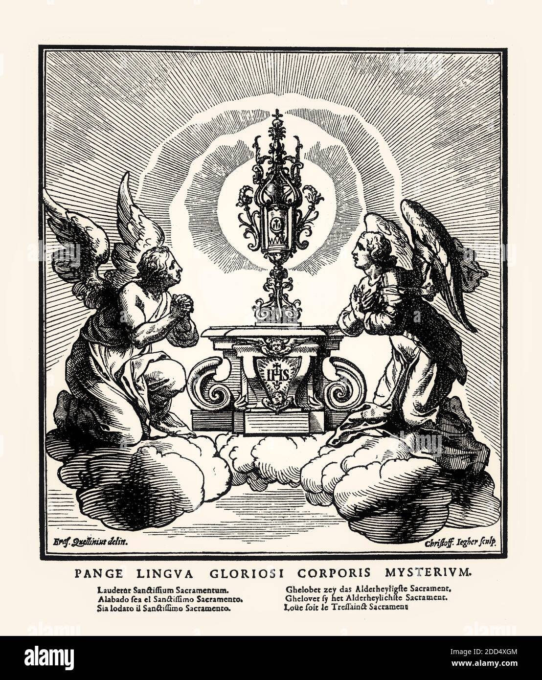 Two angels praying in front of a monstrance, Christoffel Jegher, 17th ...