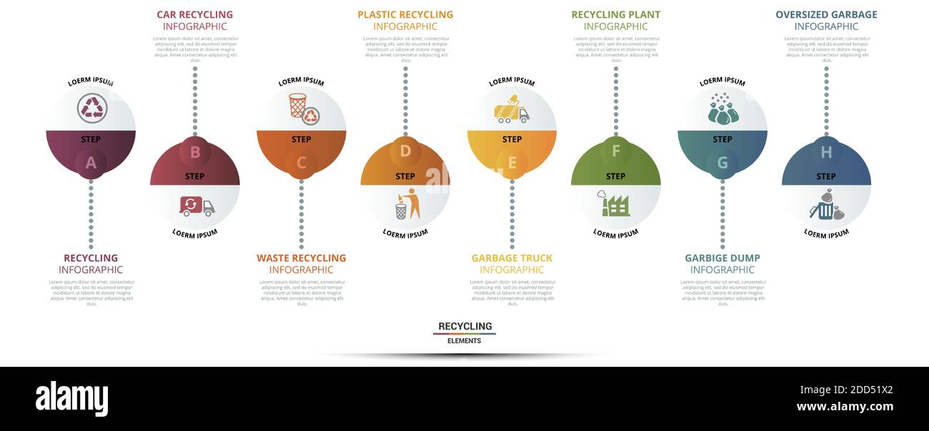Infographic Recycling template. Icons in different colors. Include ...