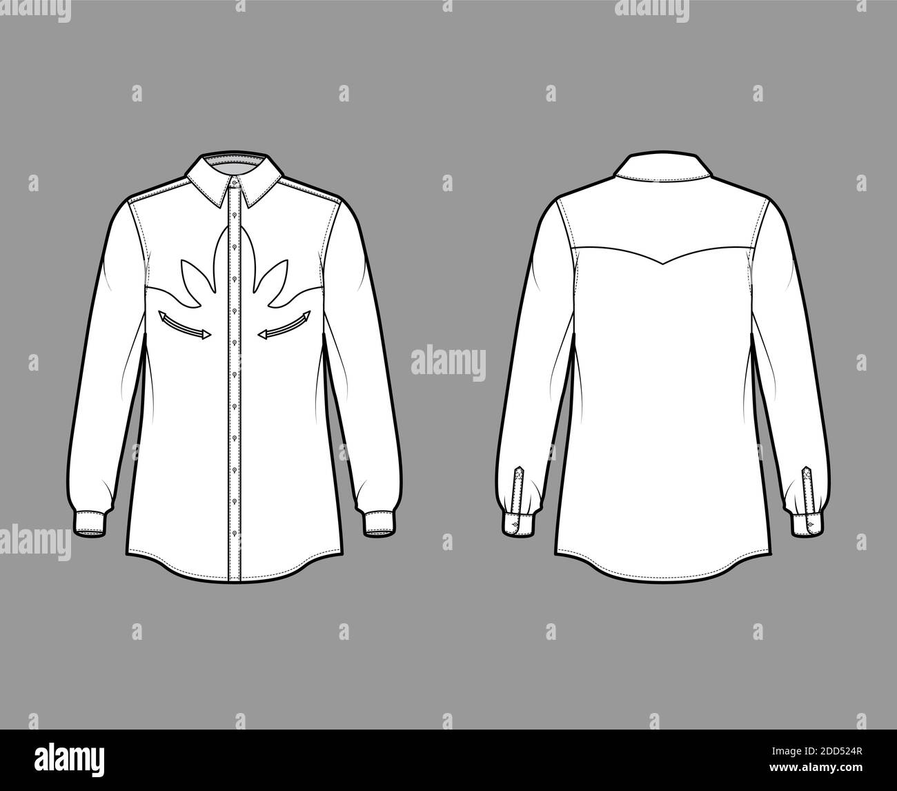 Shirt western technical fashion illustration with long sleeves ...