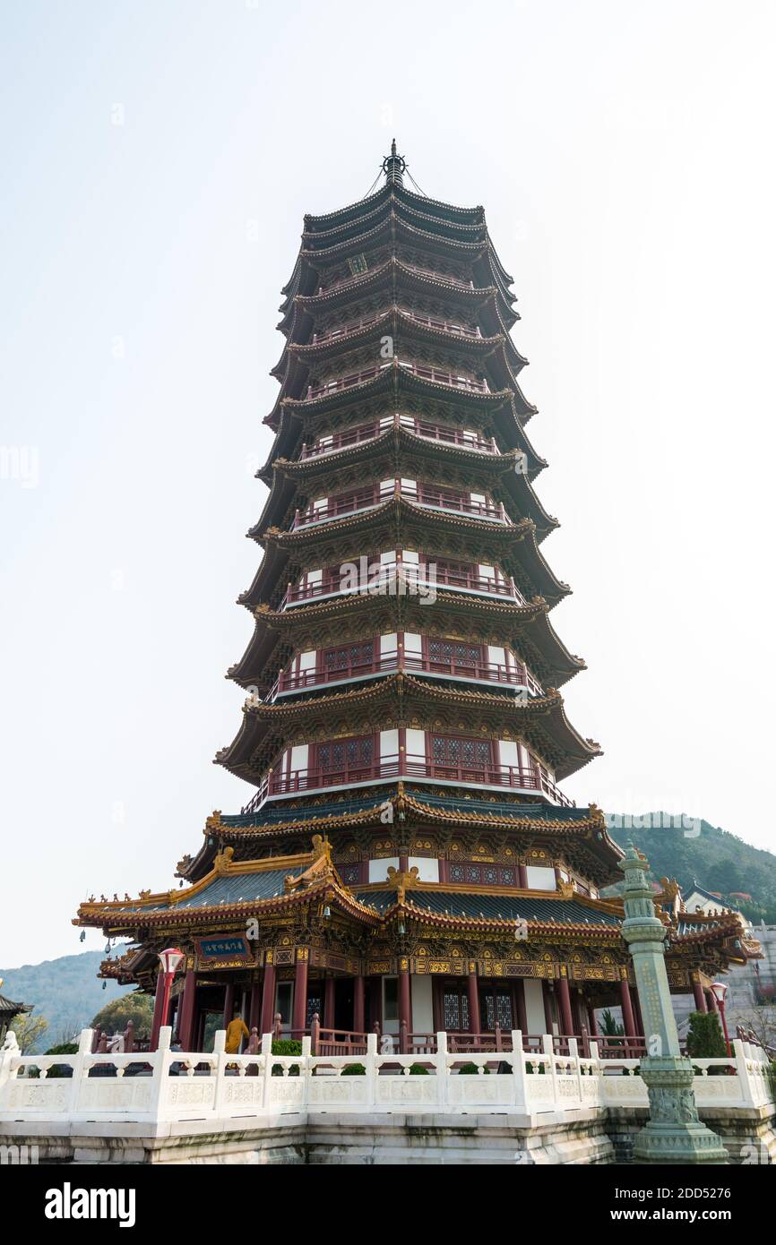 A Chinese traditional Buddha tower in the Putuoshan, Zhoushan Islands ...