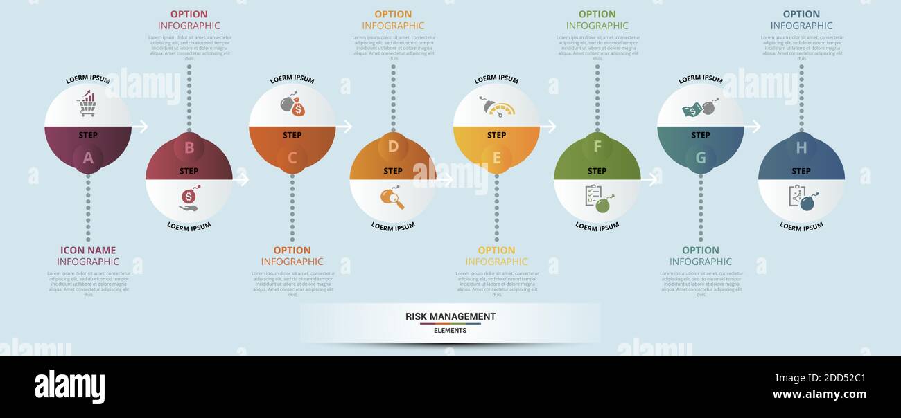 Infographic Risk Management template. Icons in different colors ...