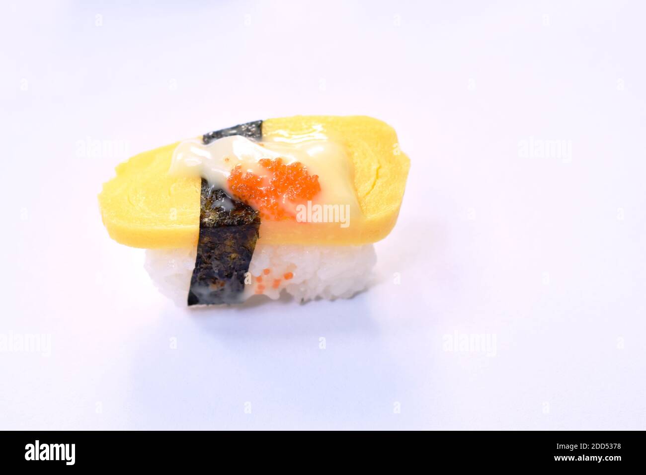 sweet egg Sushi Japanese food on white background Stock Photo - Alamy