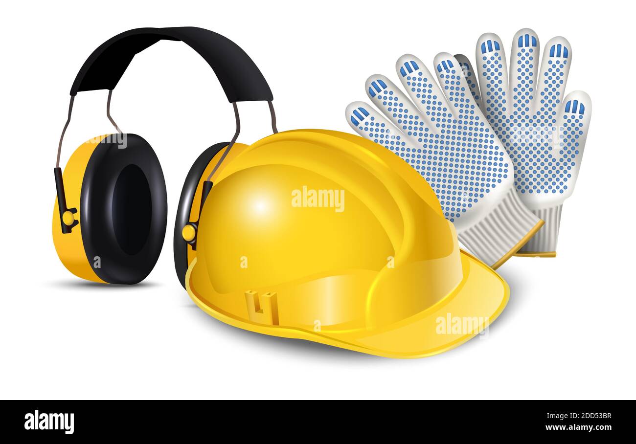 Headphones yellow construction helmet Stock Vector Images - Alamy