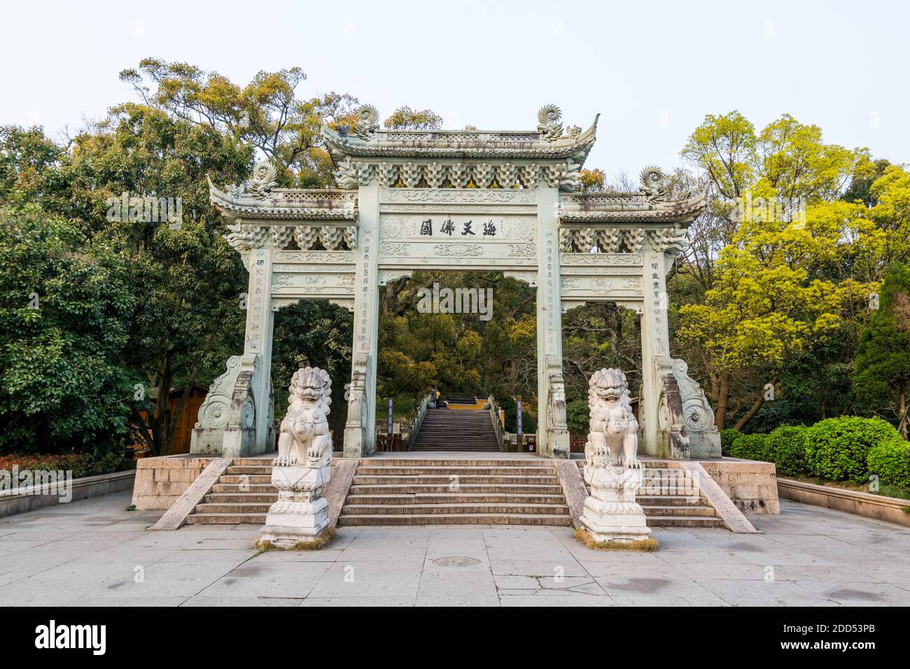 A Chinese traditional gate of fayu temple in the Putuoshan, Zhoushan ...