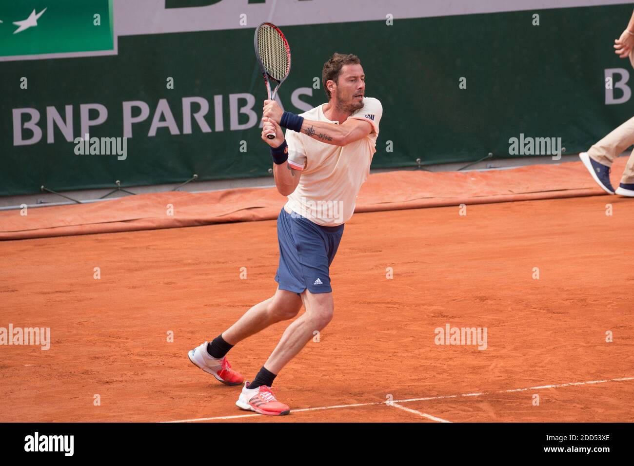 Marat Safin in action during French Tennis Open at Roland-Garros arena ...