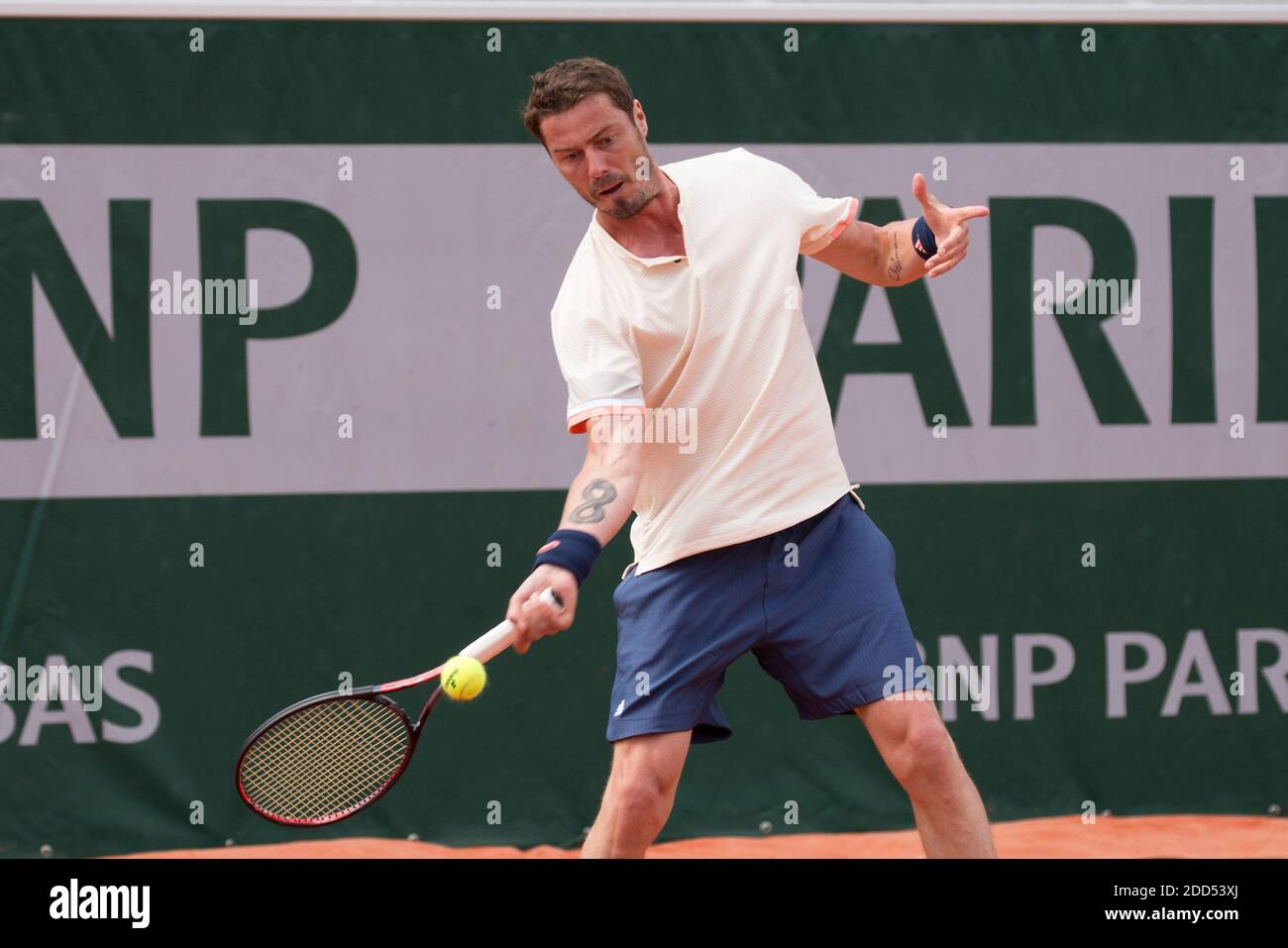 Marat Safin in action during French Tennis Open at Roland-Garros arena ...