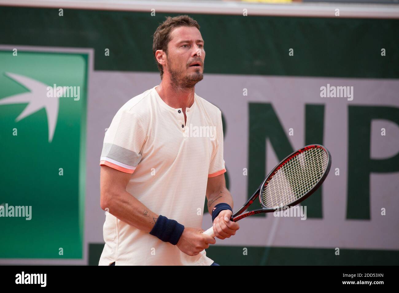 Marat Safin in action during French Tennis Open at Roland-Garros arena ...