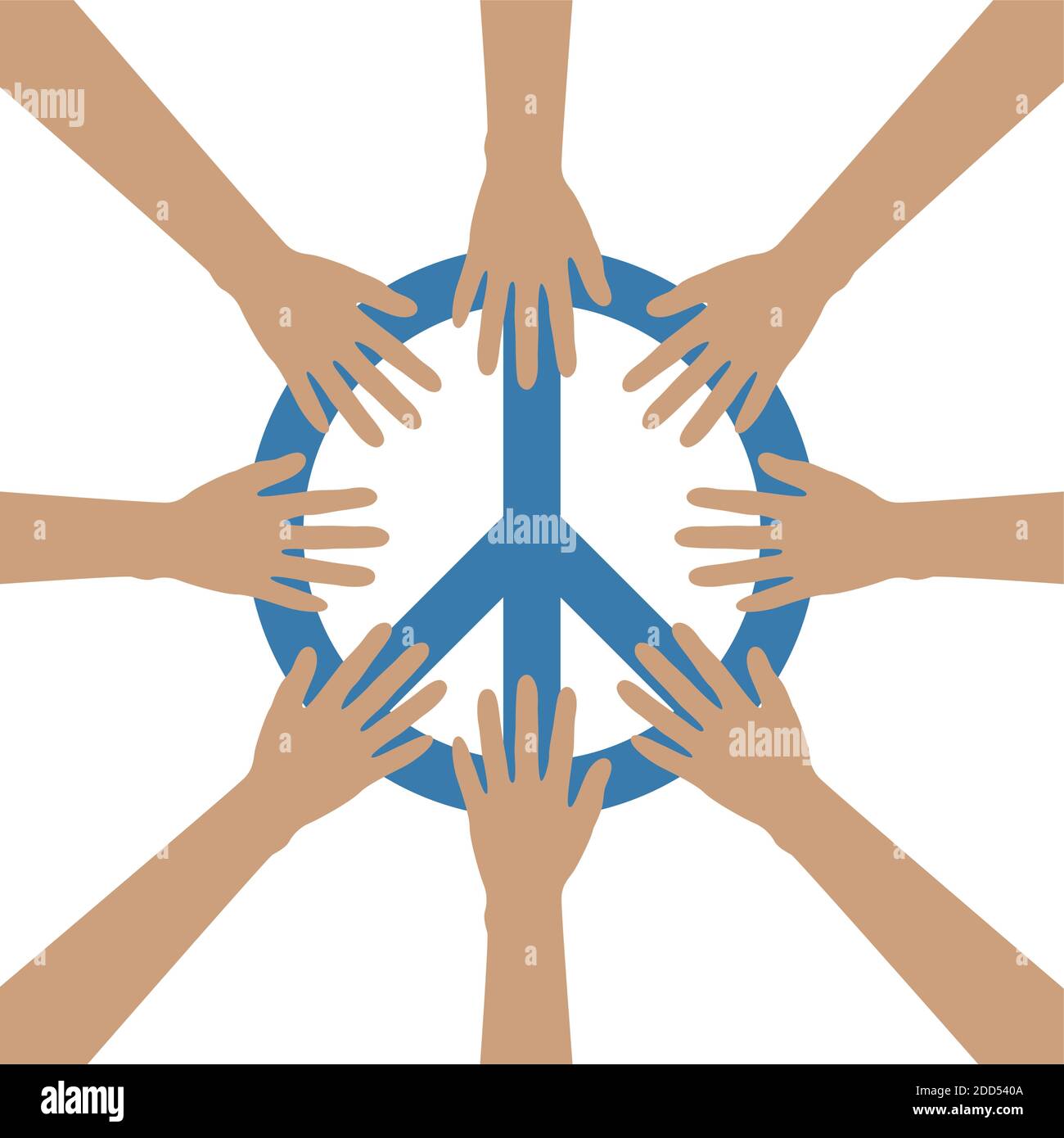 group of human hands build a circle around peace symbol vector ...