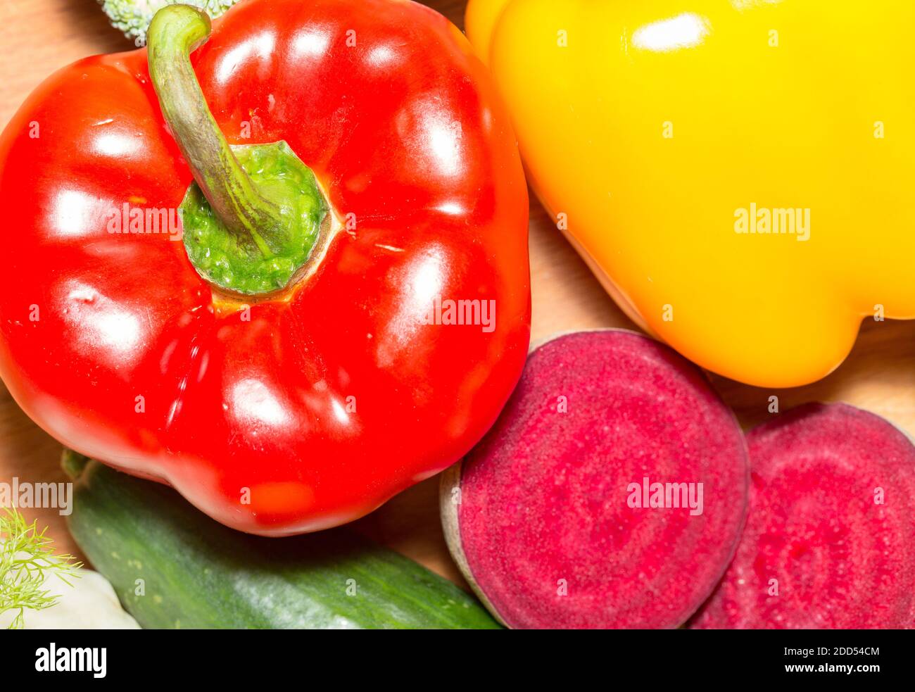 Vegetables on wooden background. Macro photography Stock Photo - Alamy