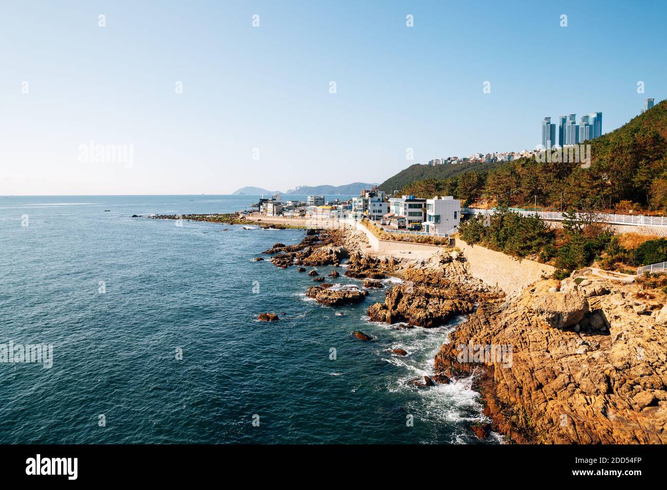 View of Cheongsapo village and blue ocean in Busan, Korea Stock Photo ...