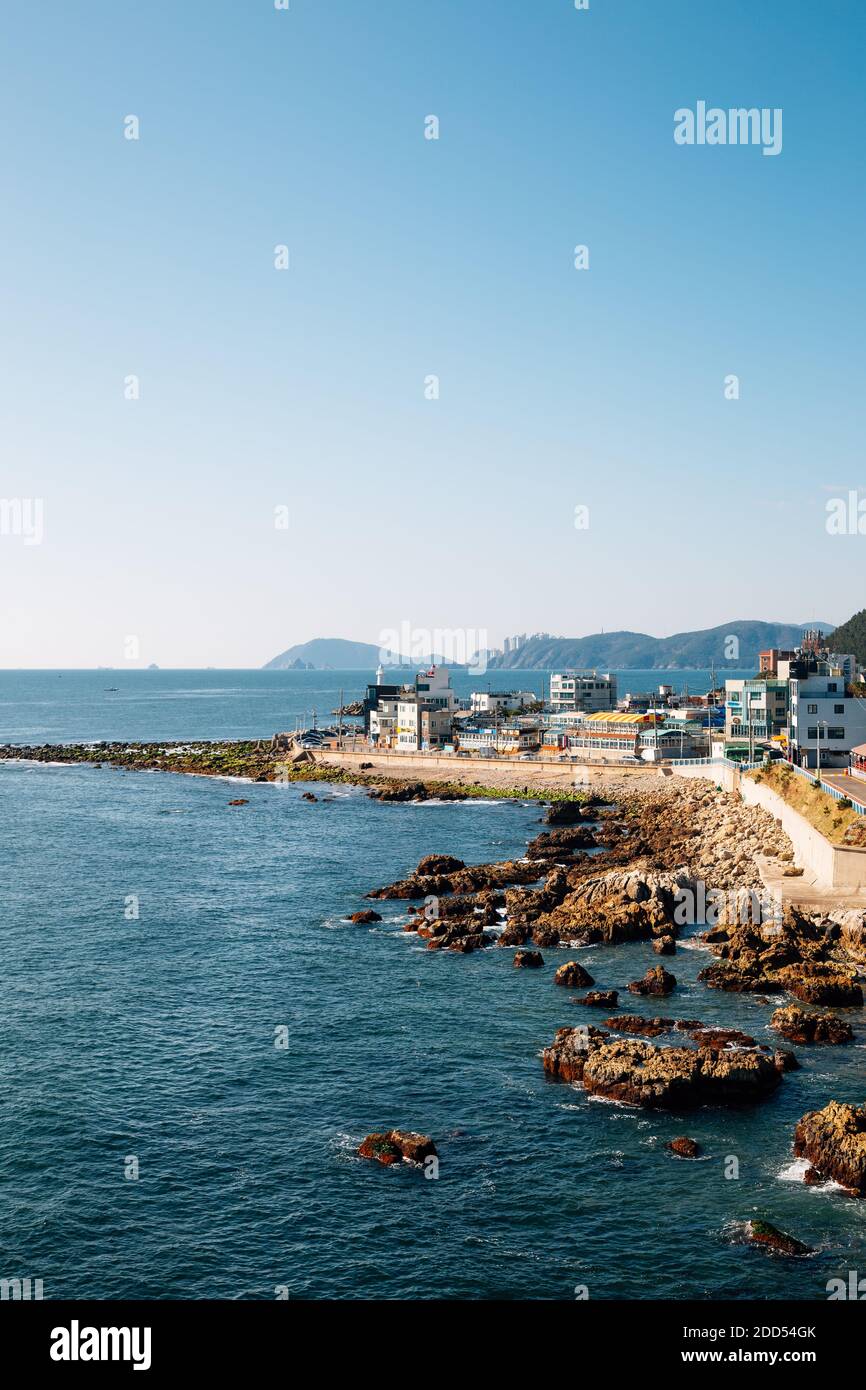 View of Cheongsapo village and blue ocean in Busan, Korea Stock Photo ...