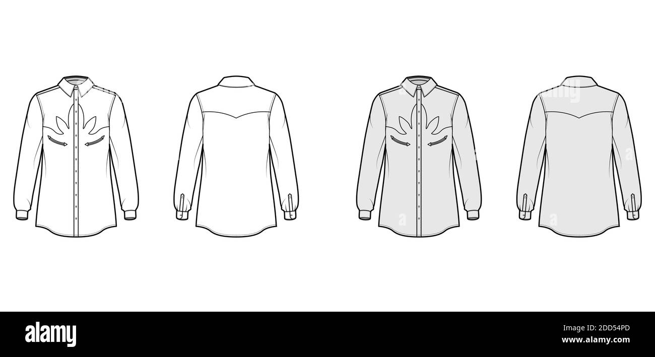 Shirt western technical fashion illustration with long sleeves ...