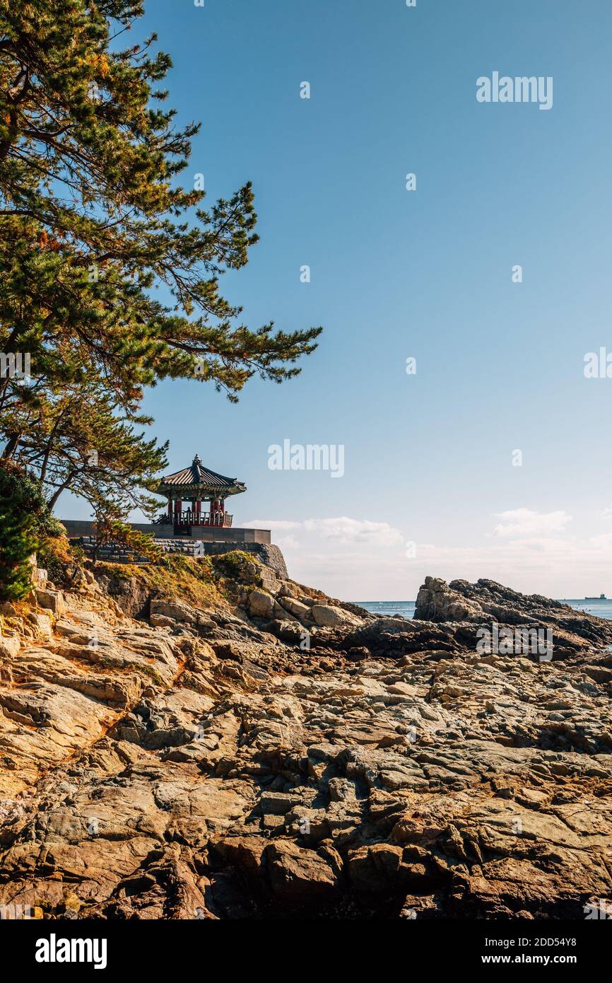 Songjeong beach Jukdo Park Korean traditional pavilion in Busan, Korea ...
