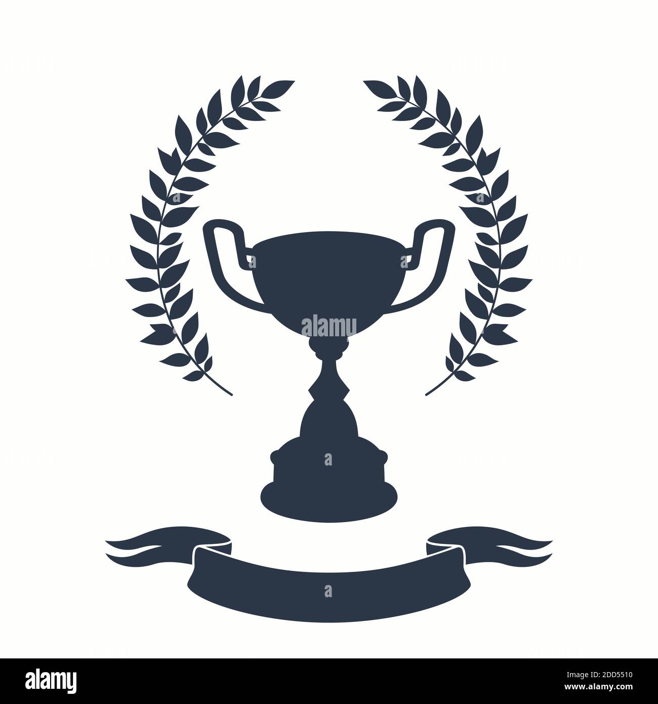 Trophy cup silhouette. Black silhouette of award cup with laurel wreath ...