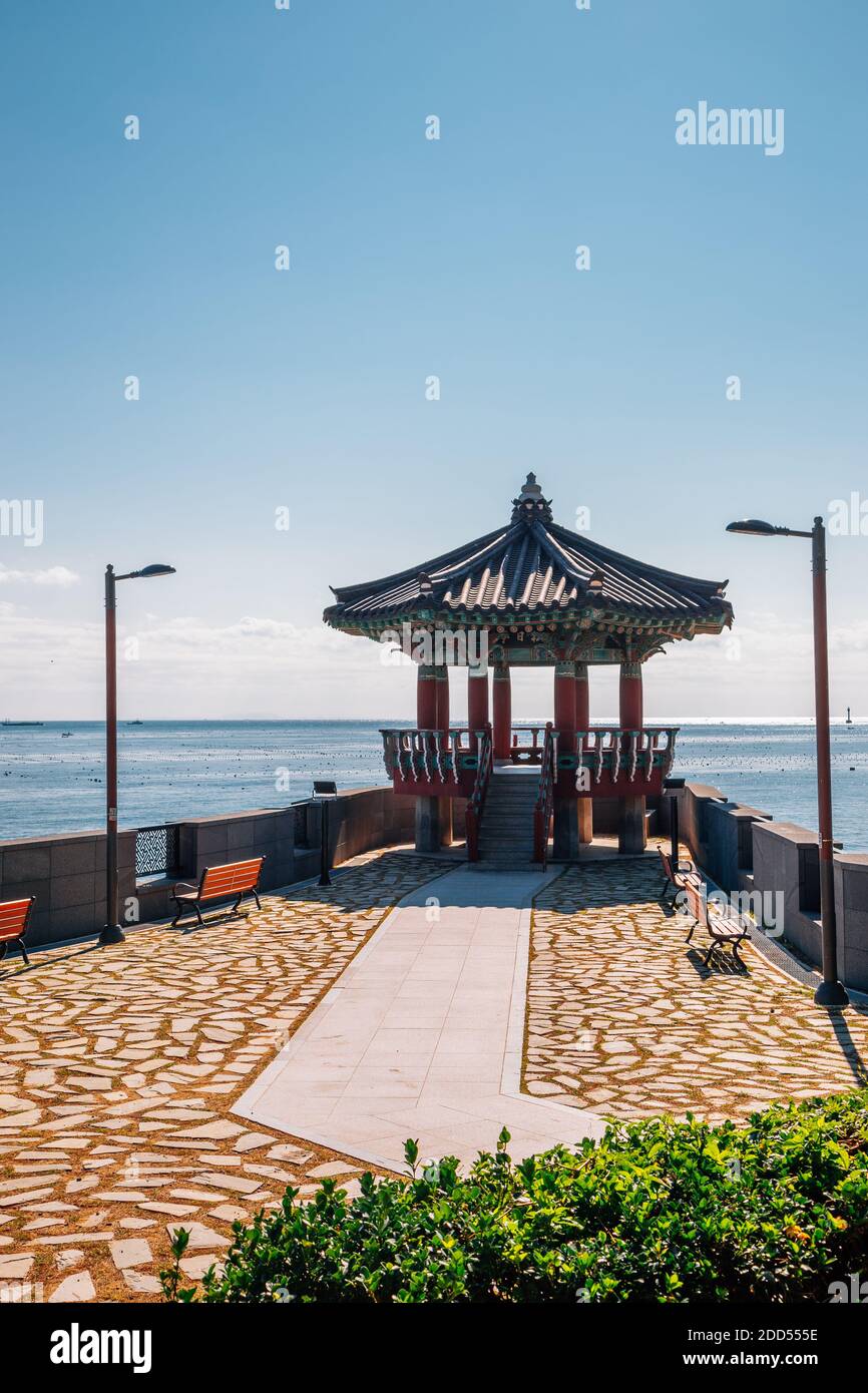 Songjeong beach Jukdo Park Korean traditional pavilion in Busan, Korea ...