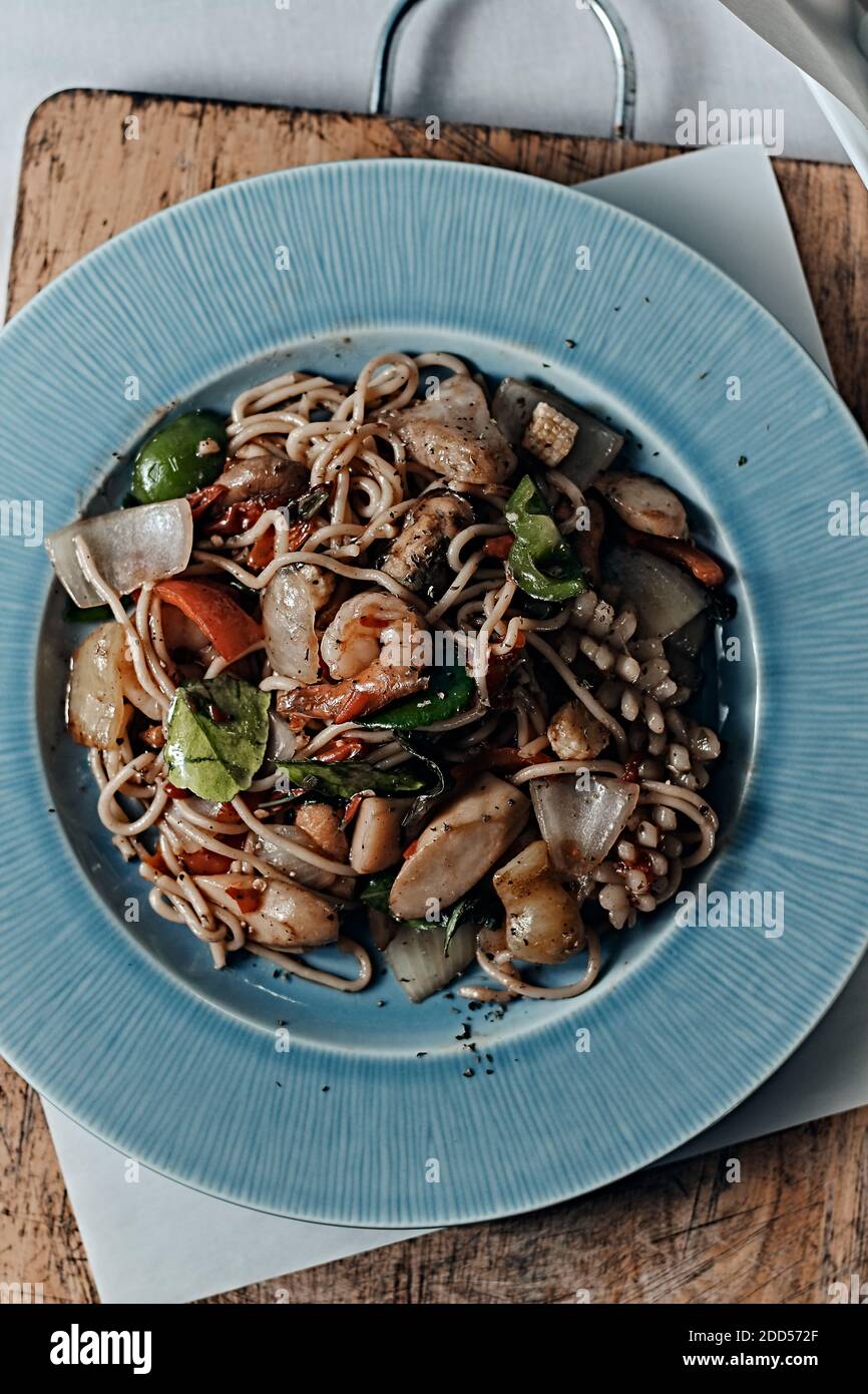 Stir-fried Spicy Spaghetti Seafood, Thai Style Stock Photo - Alamy