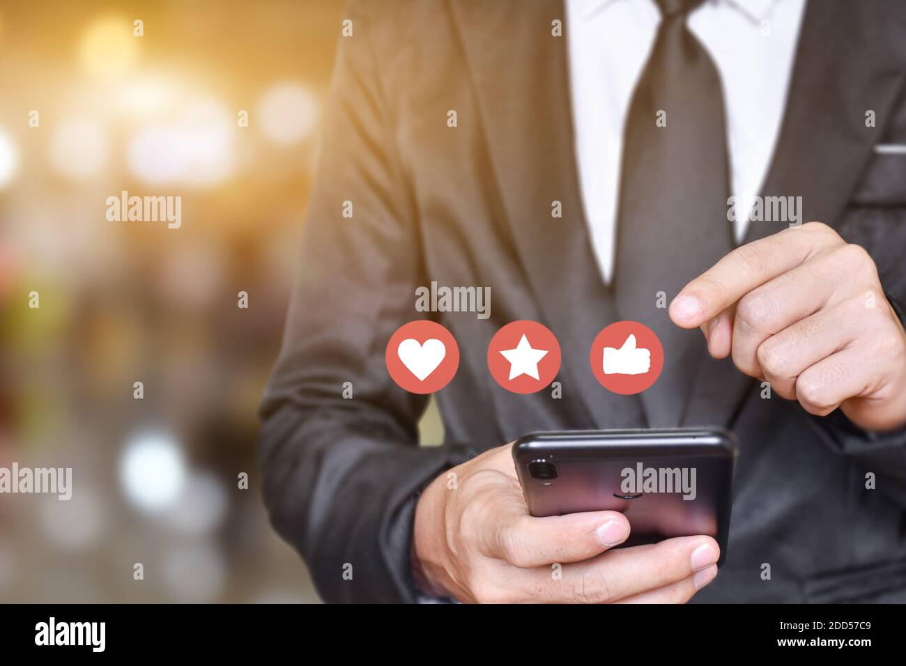 Man hand using mobile phone with icon social media and social network ...