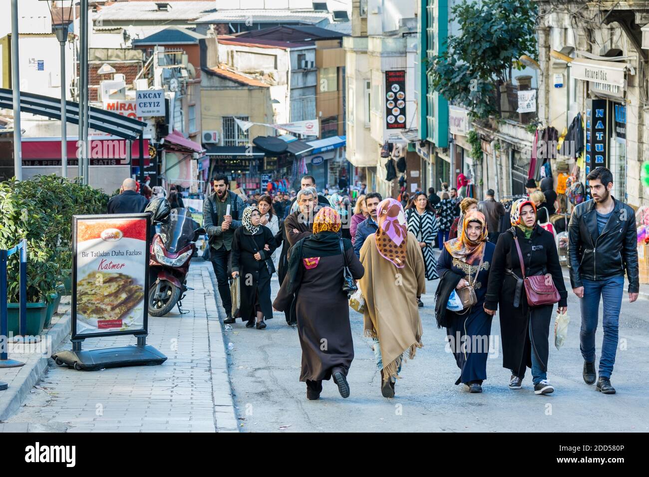 Crowd of people walking in the grand bazaar in Istanbul, Turkey, one of ...