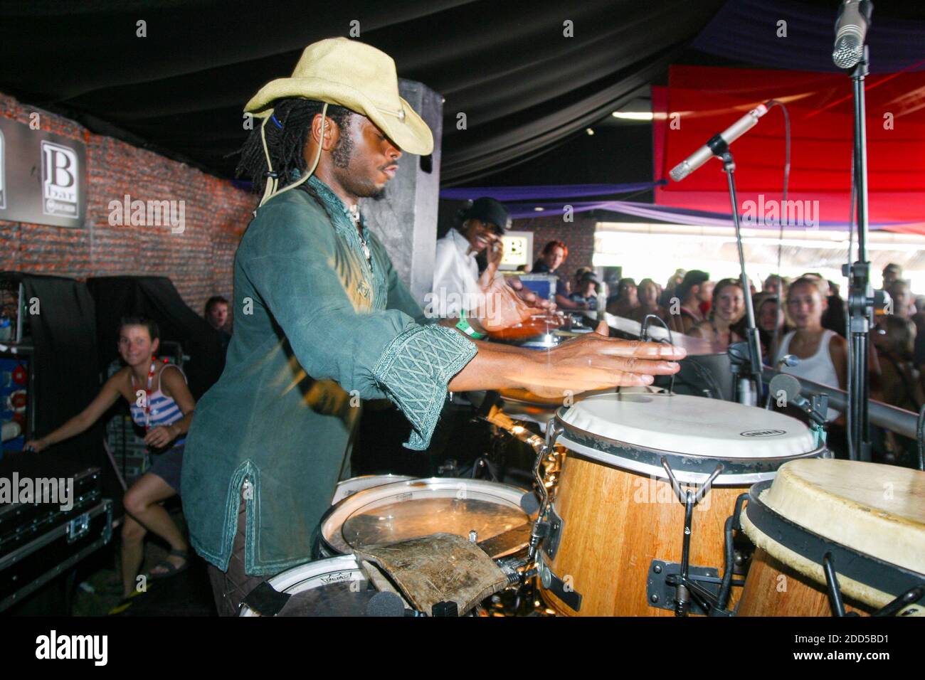 Basil Isaac percussionist and DJ playing at the Bacardi bar, B Bar V ...