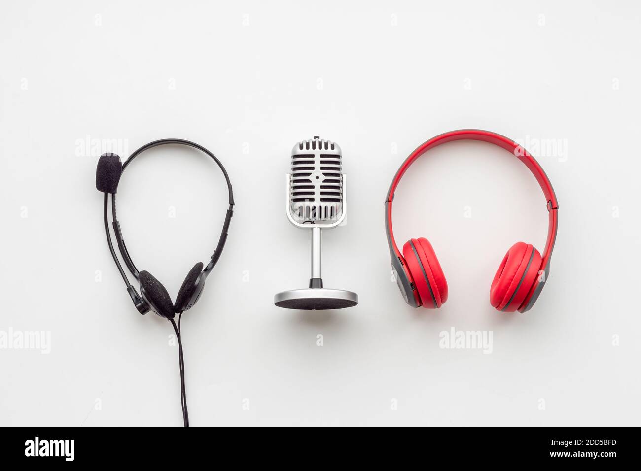 Recording with professional headphones and microphone, top view Stock ...