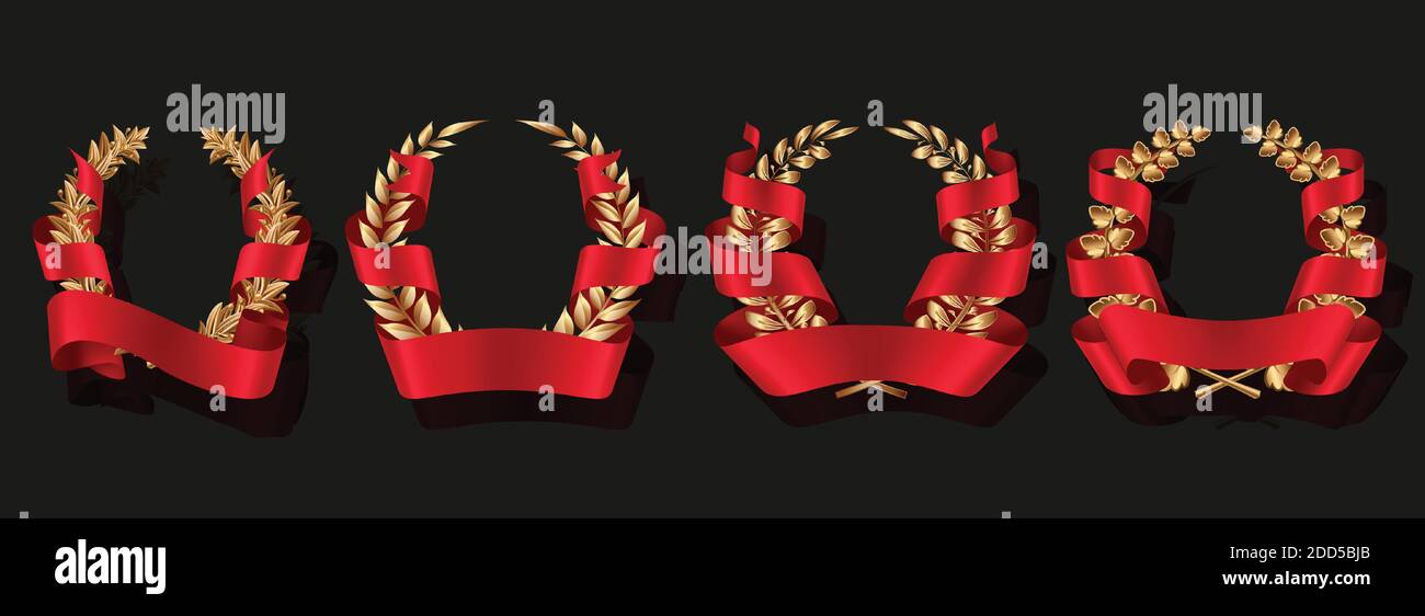 Vector golden wreath with red ribbons Stock Vector Image & Art - Alamy