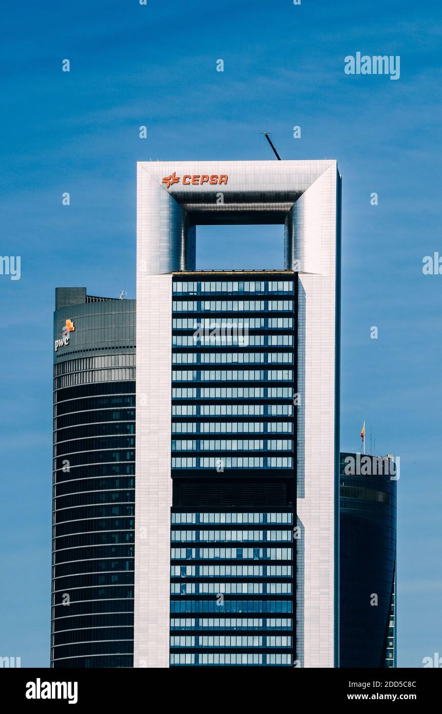 Four Towers or Cuatro Torres financial district in Madrid, Spain Stock ...