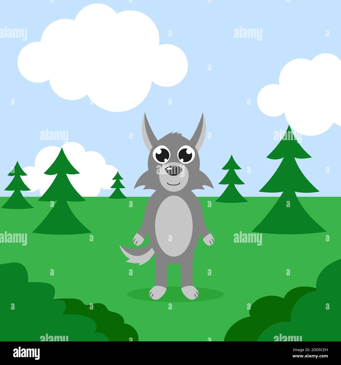 Happy wolf in a forest. Vector cartoon illustration. Isolated. Cute ...