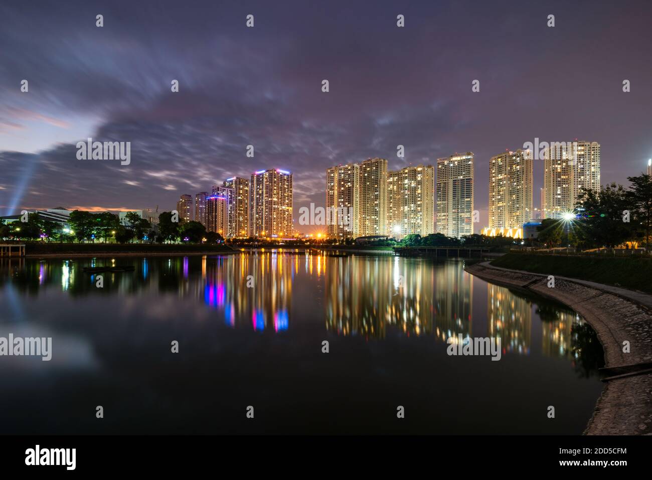 Cityscape of Hanoi skyline at Thanh Xuan park during sunset time in ...