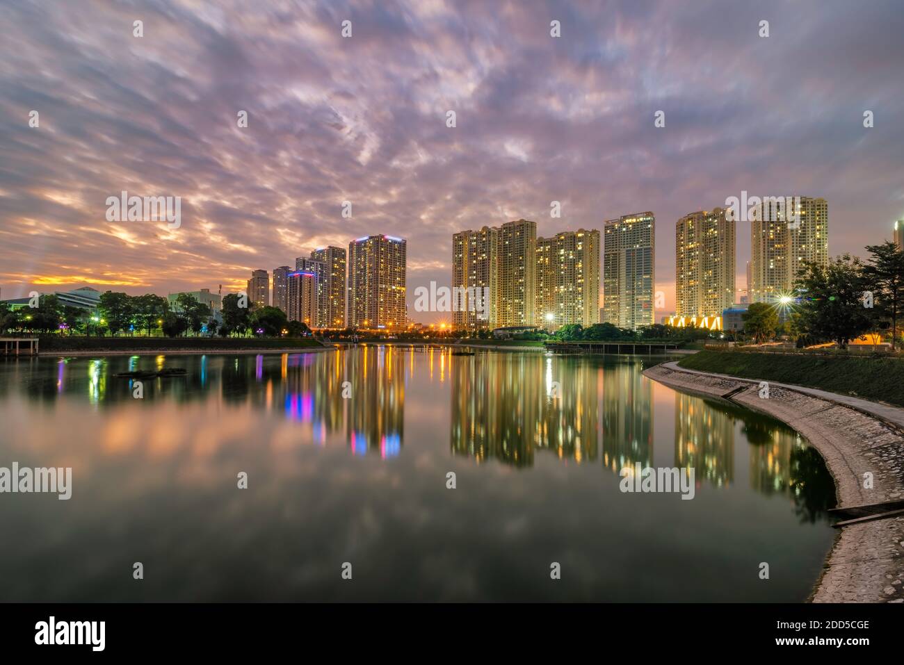 Cityscape of Hanoi skyline at Thanh Xuan park during sunset time in ...