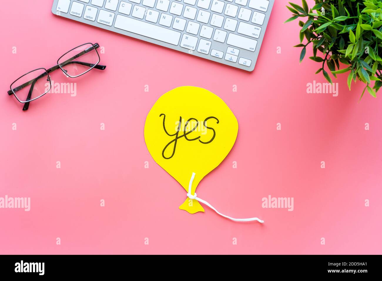 Yes agreement - decision concept. Word Yes on the working table. Top ...