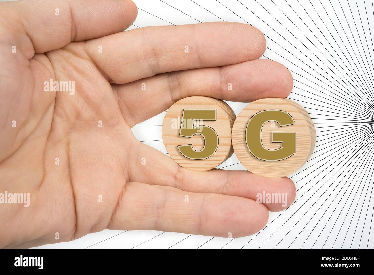 Open hand with wooden circles 5G network concept Stock Photo - Alamy
