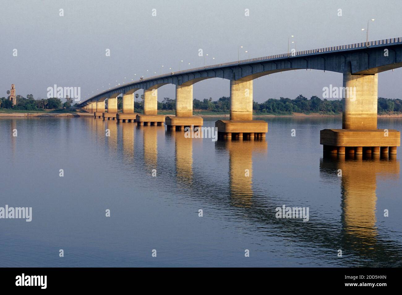 the Bridge on Mekong river at the village of Kampong Cham in the centre of Cambodia. Cambodia ...