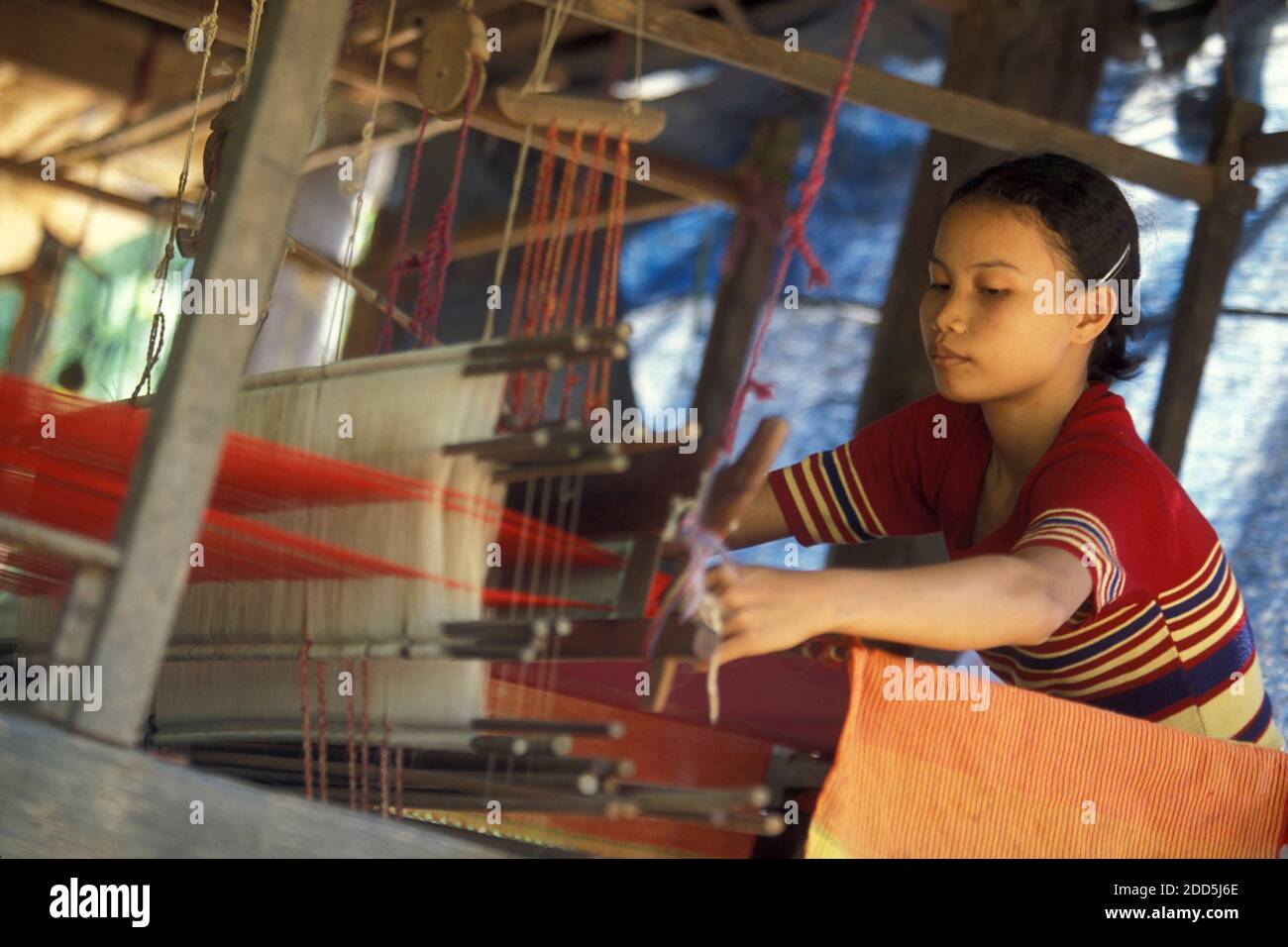 a silk production at the silk Island or Koh Dach near the city of Phnom ...