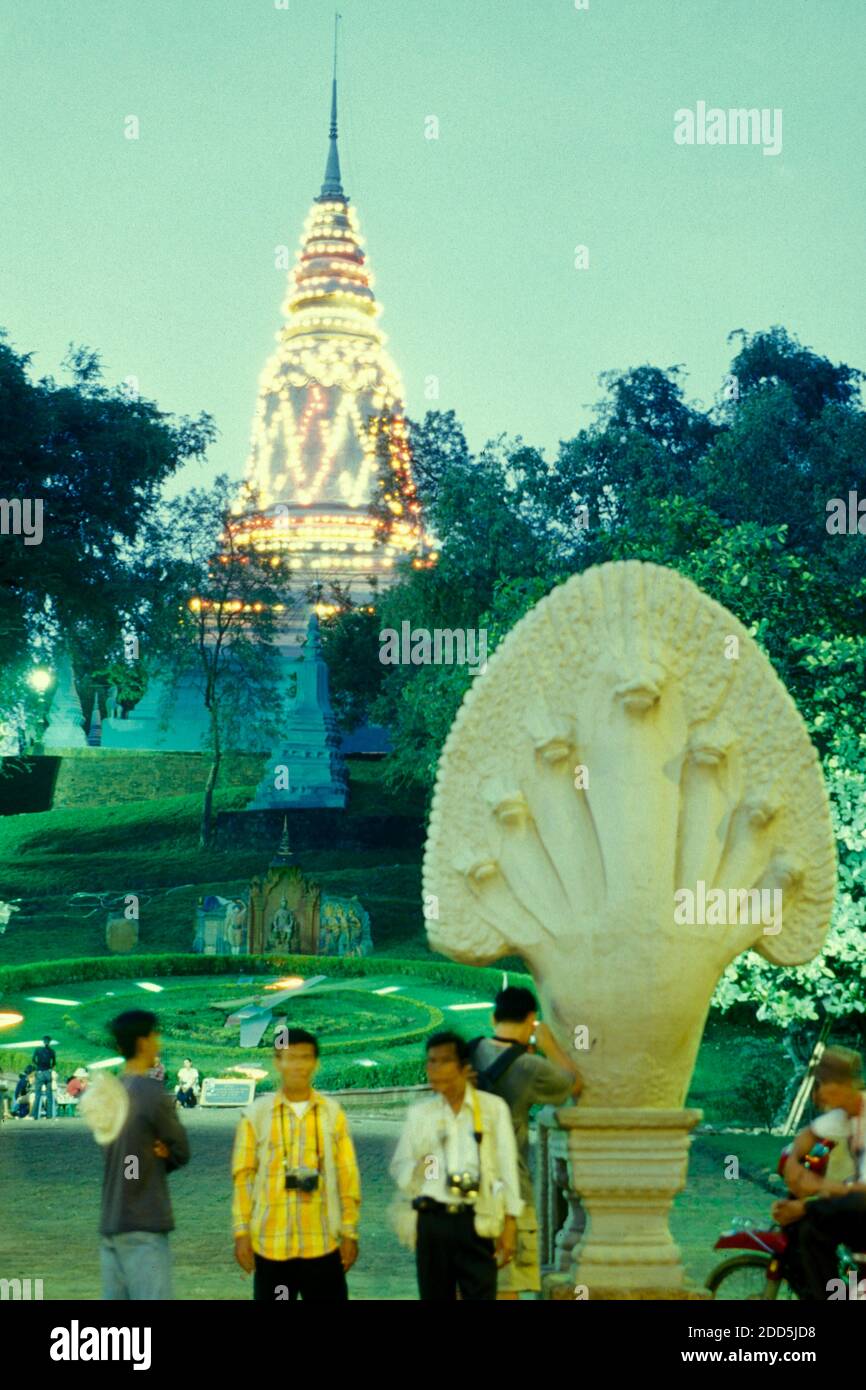 the Wat Phnom Park in the city of Phnom Penh of Cambodia. Cambodia ...
