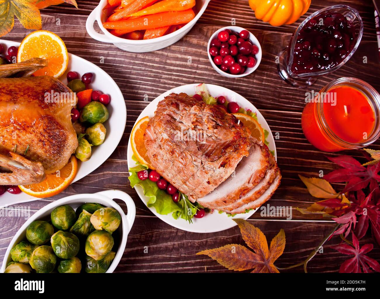 Traditional sliced honey glazed ham for festive Christmas or ...