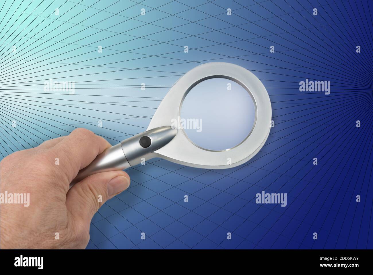 Magnifying glass in hand with lines network Stock Photo - Alamy