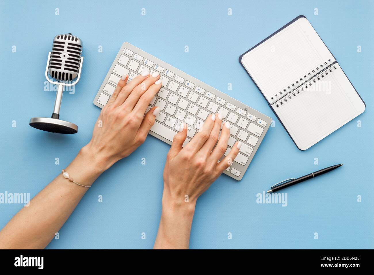Music and vocals recording. Microphone on studio table, top view Stock ...