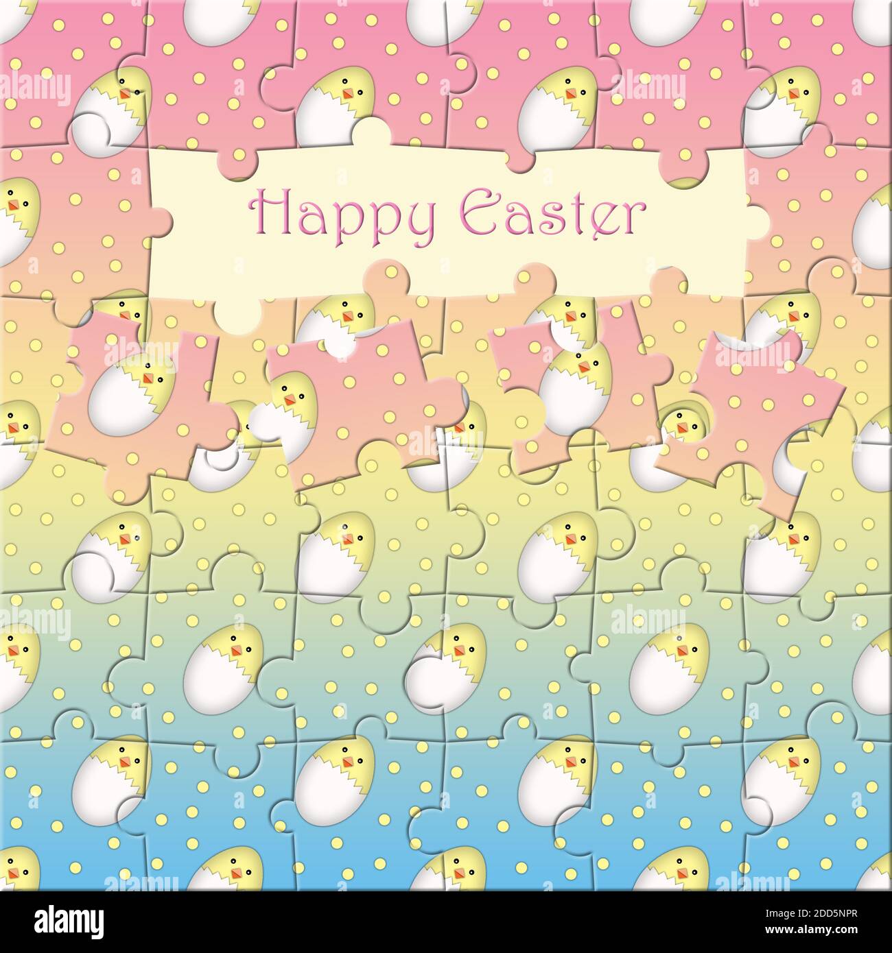 A square card design illustration of a jigsaw puzzle in pastel colors ...