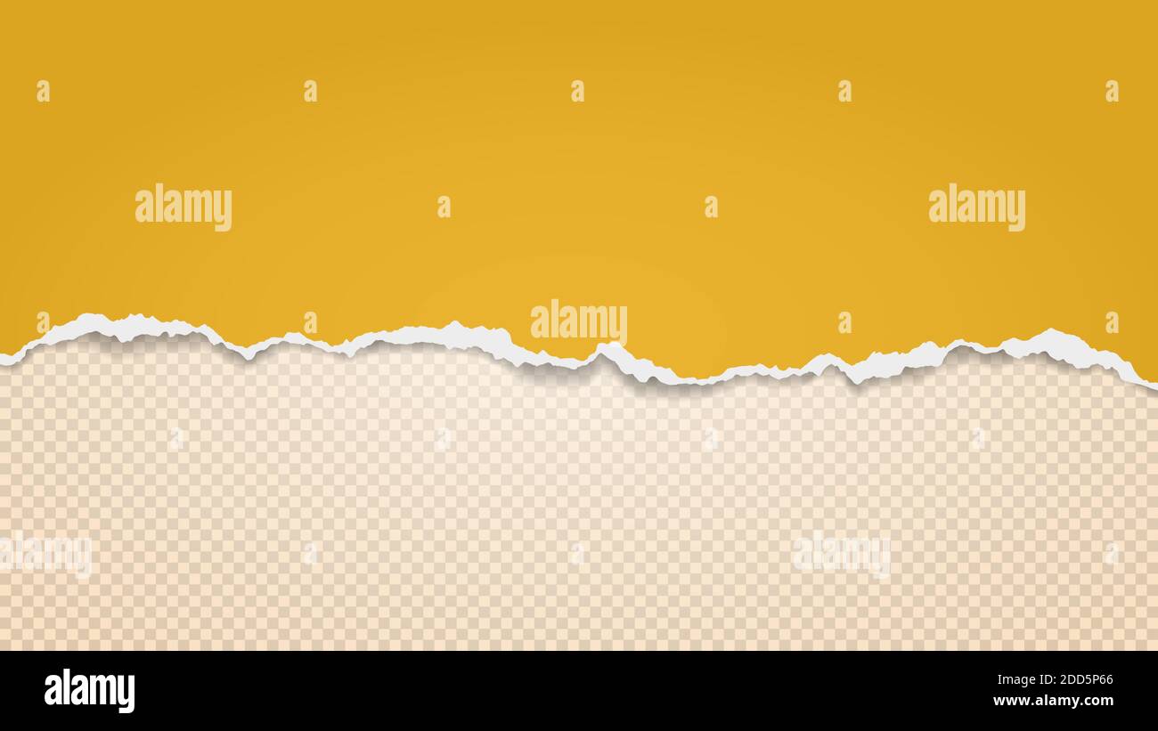 Piece of torn yellow, gold paper is on beige transparent background for ...