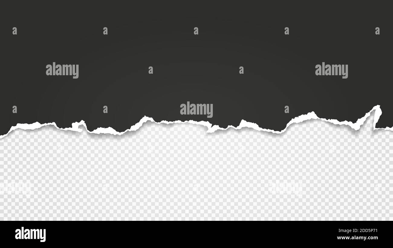 Piece of torn black paper is on white transparent background for text ...